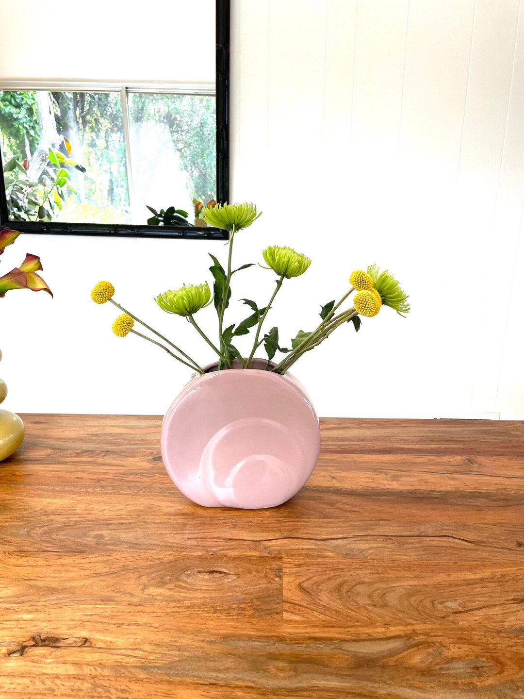 Vintage Modern Round Disk Pale Pink Vase - Etsy
