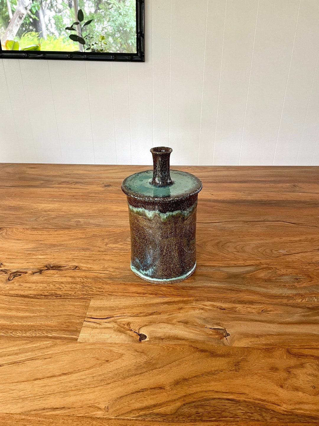 Vintage Art Pottery Cylinder Drum Vase With Extended Neck by C Torres ...