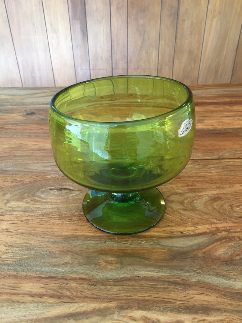 Vintage Blenko Olive Green Compote Dish 629S | Etsy
