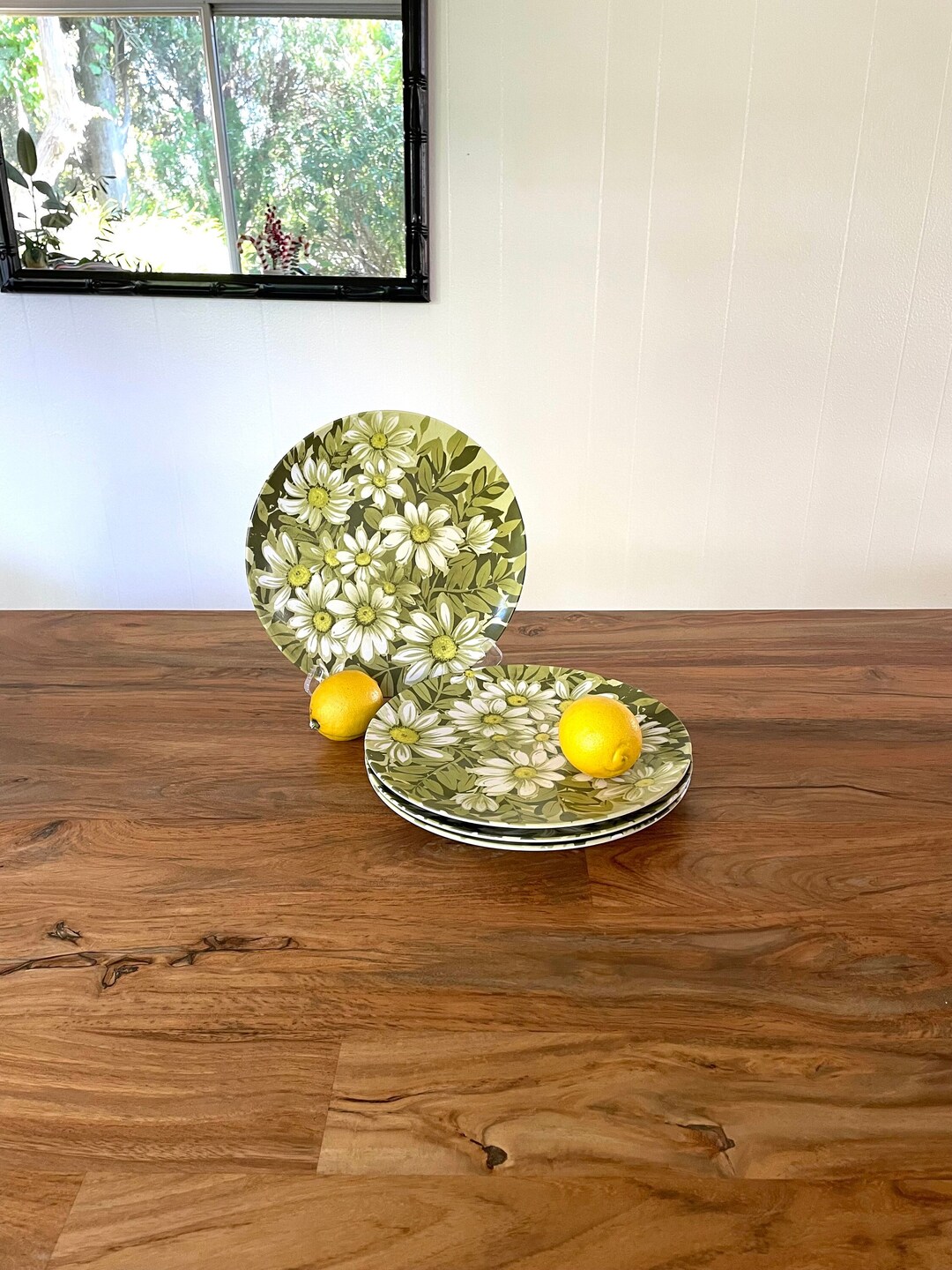 Vintage Beverly by Prolon Green Daisy Melamine Plates - Set of 4 - Etsy