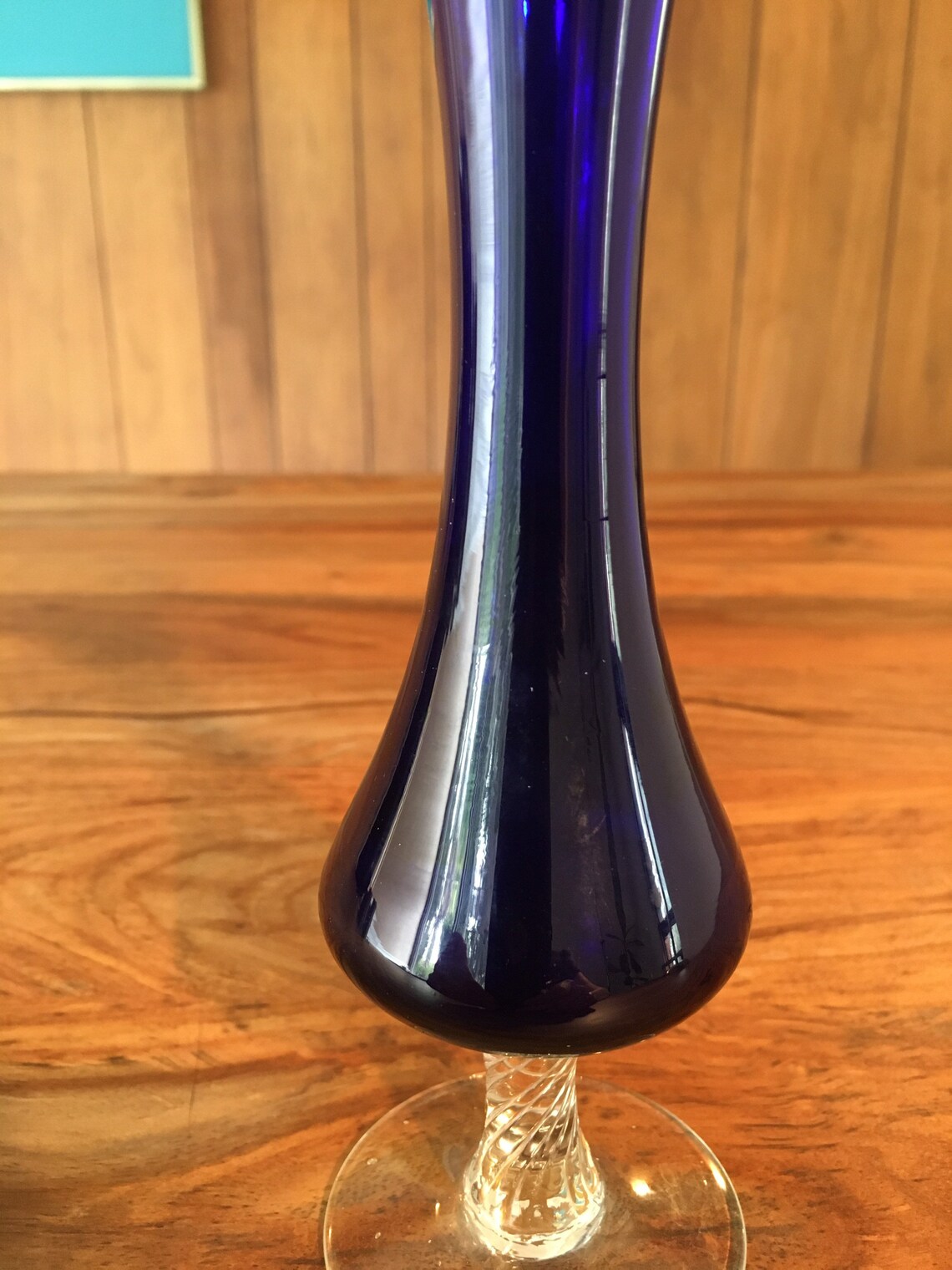 Vintage Cobalt Blue Fluted Glass Vase With Clear Base - Etsy
