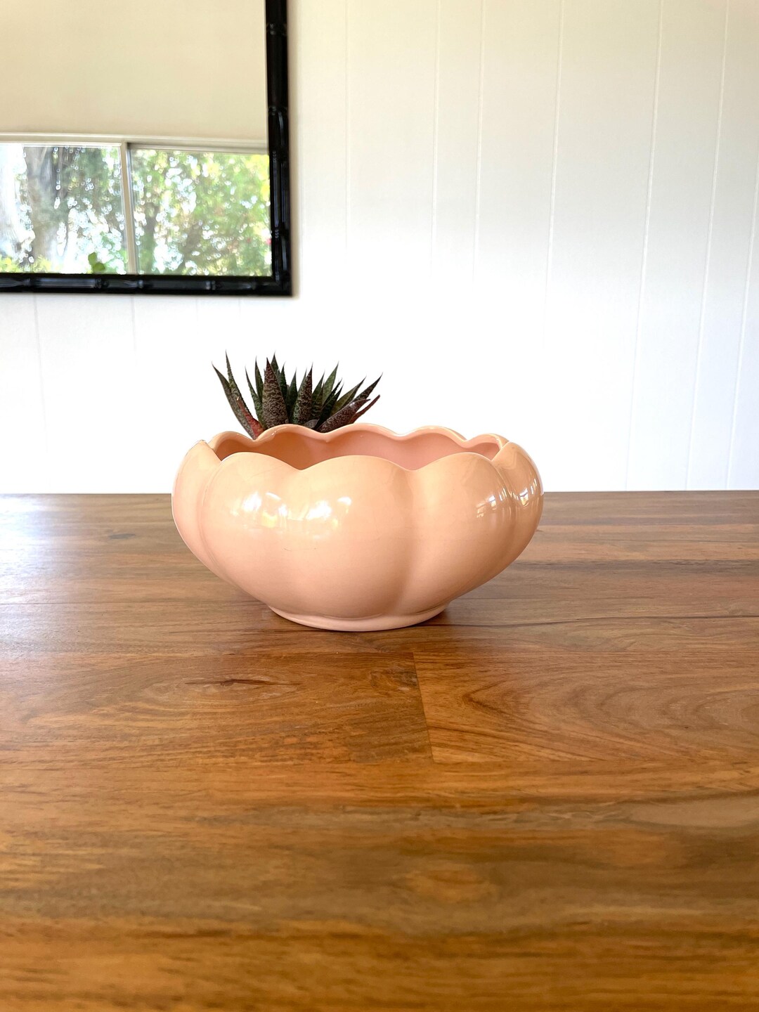 Vintage USA Pottery Lotus Planter in Peach Pink Gloss - Etsy