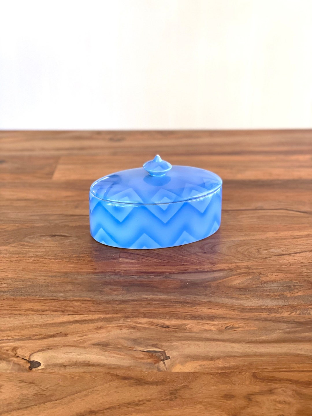 Bavarian Ceramic Lidded Oval Blue Box With Art Deco Geometric Design - Etsy