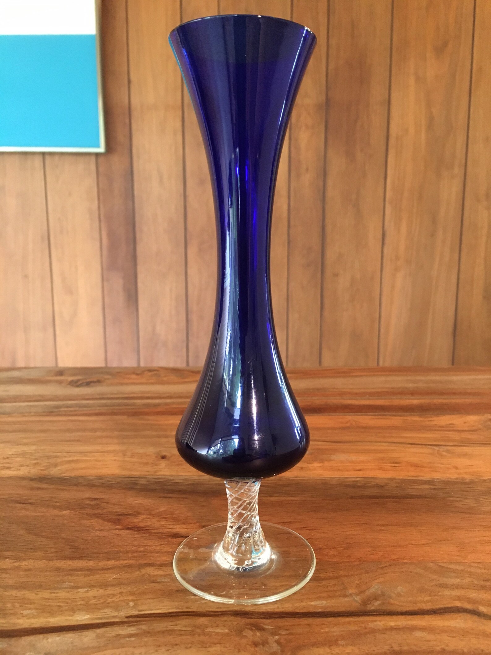 Vintage Cobalt Blue Fluted Glass Vase With Clear Base - Etsy