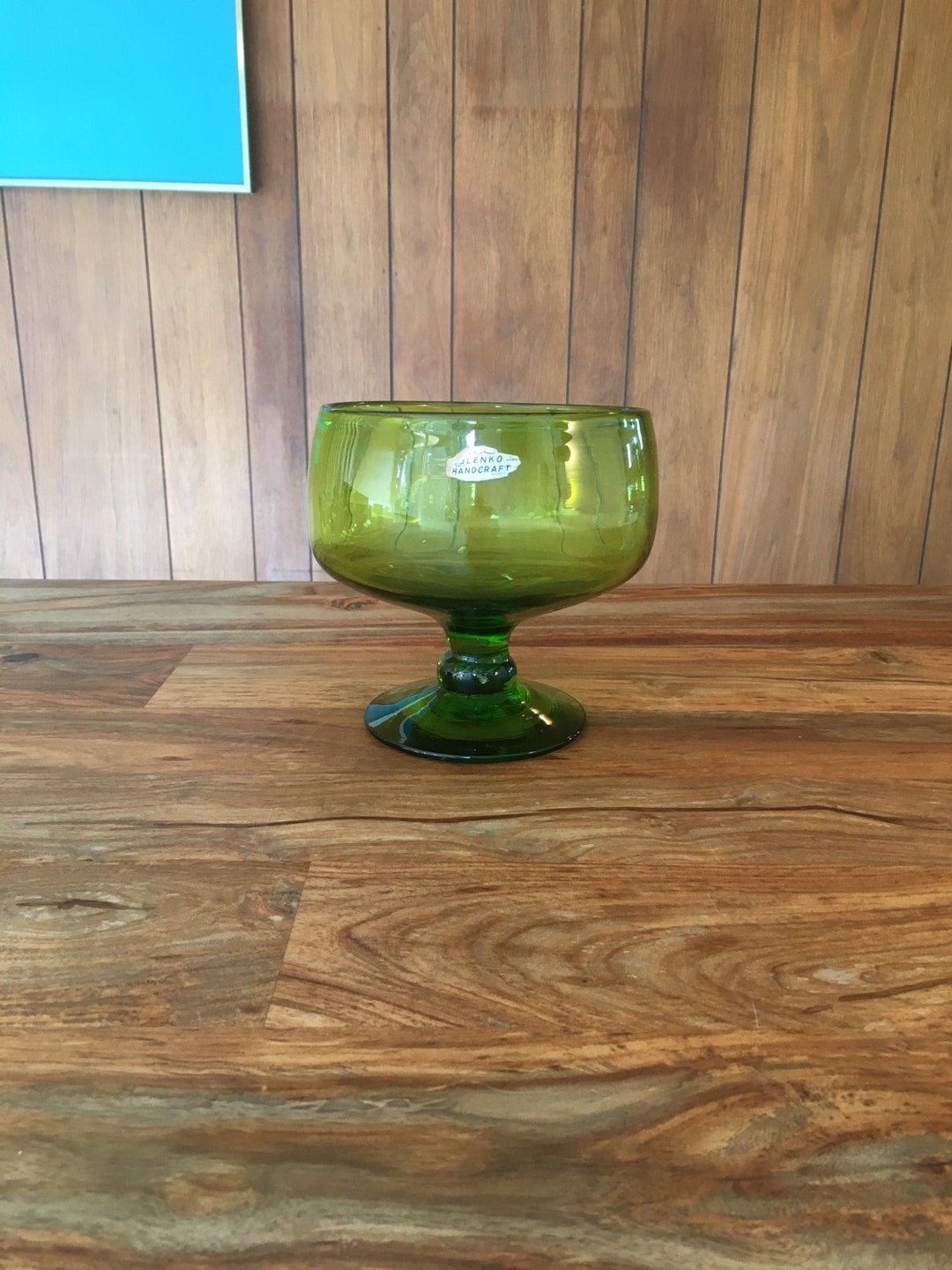 Vintage Blenko Olive Green Compote Dish 629S - Etsy