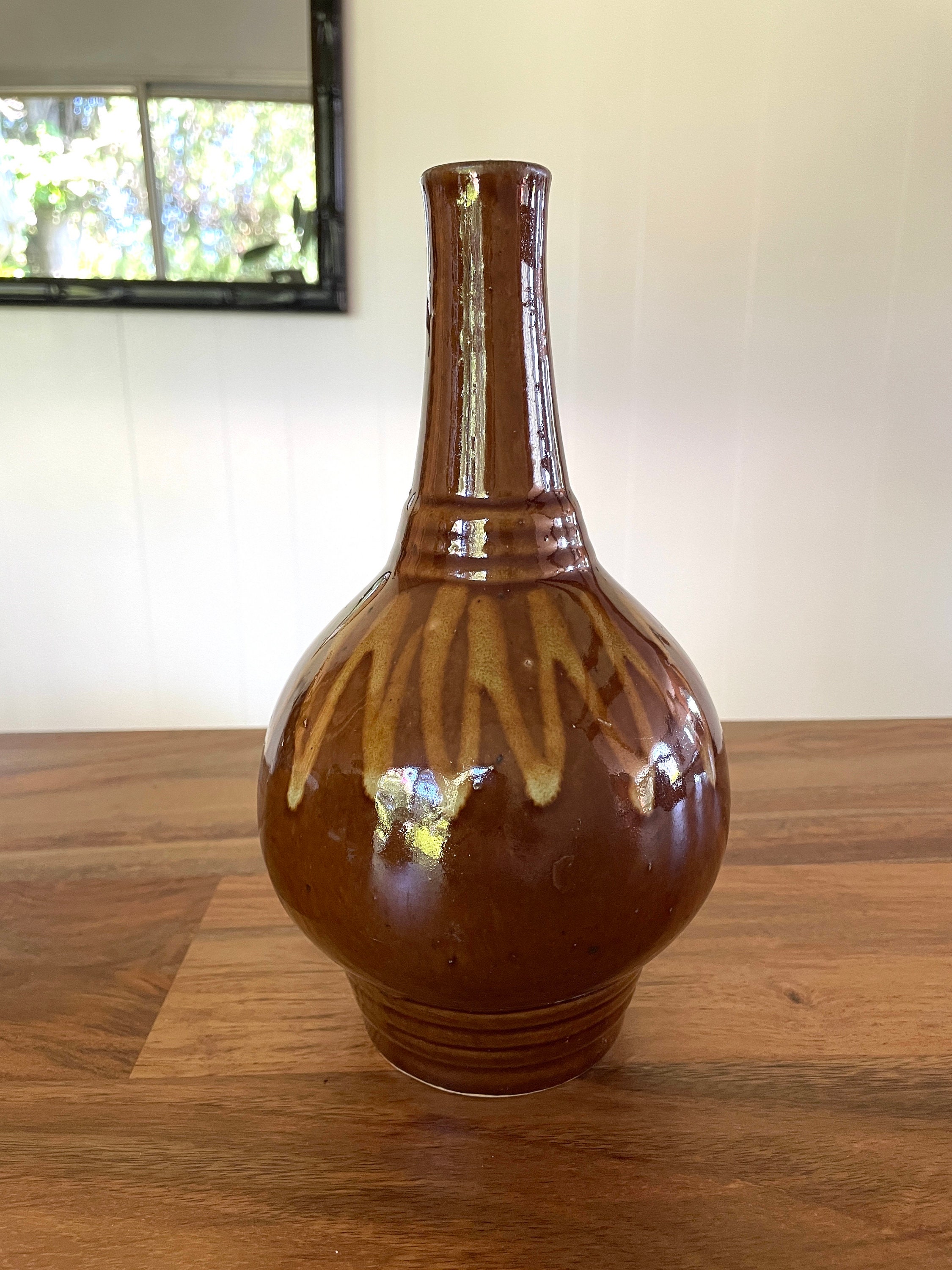 Vintage Mid Century Pottery Drip Glaze Genie Bottle Vase Made in Poland ...