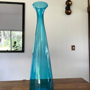Vintage Blenko Turquoise Floor Decanter 6138 Designed by Wayne Husted ...