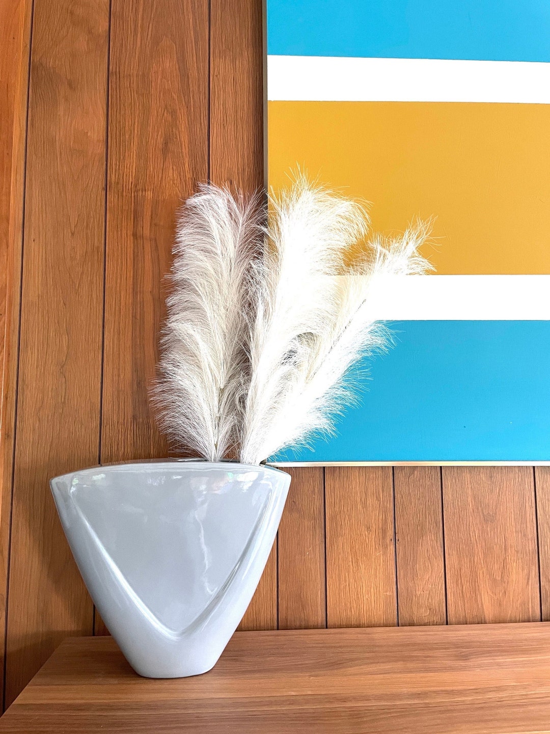 Vintage Ceramic Post Modern Triangular Giant Light Gray Vase With ...