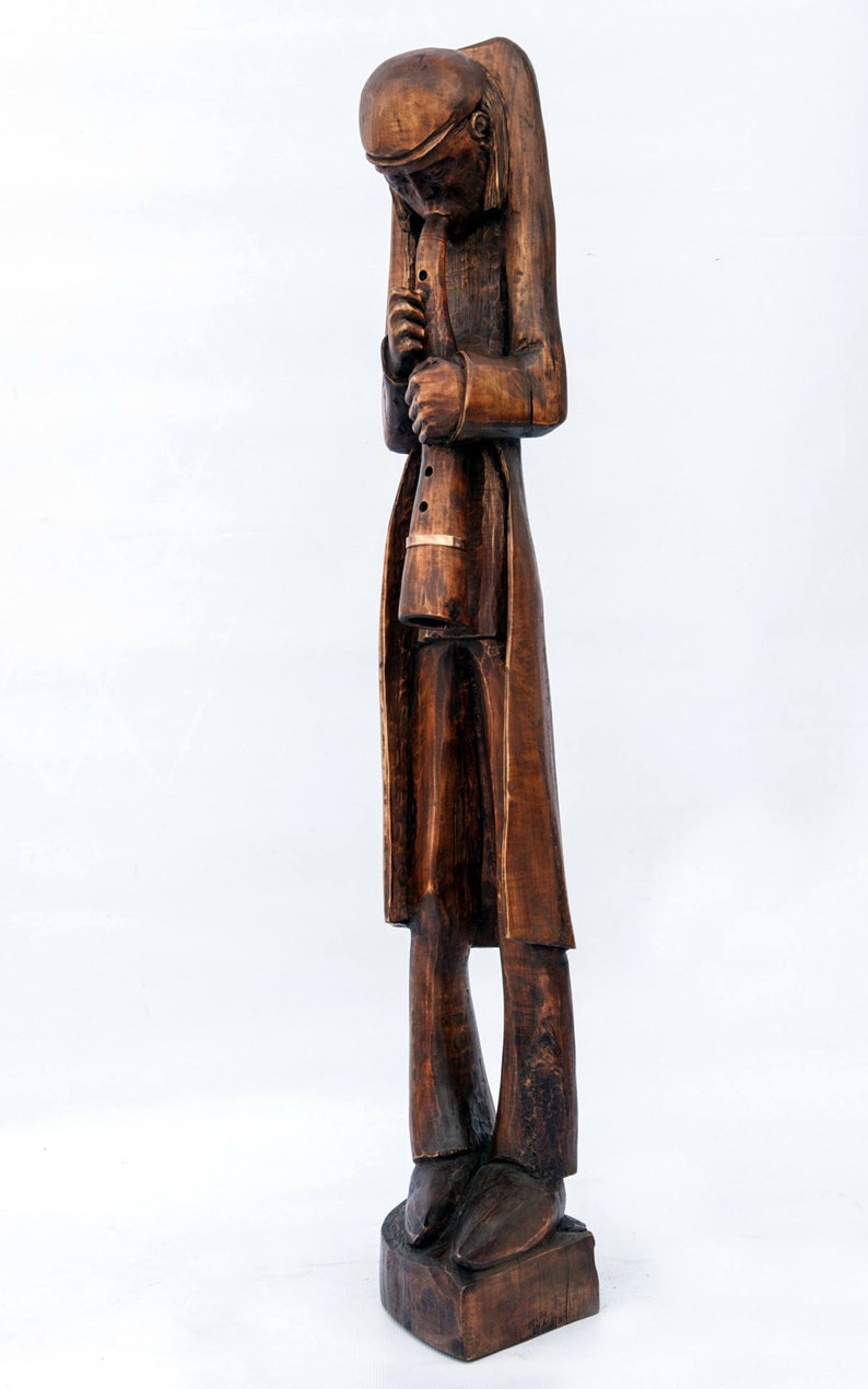 The Musician With Flute Wooden Statue Hand Made Sculpture - Etsy