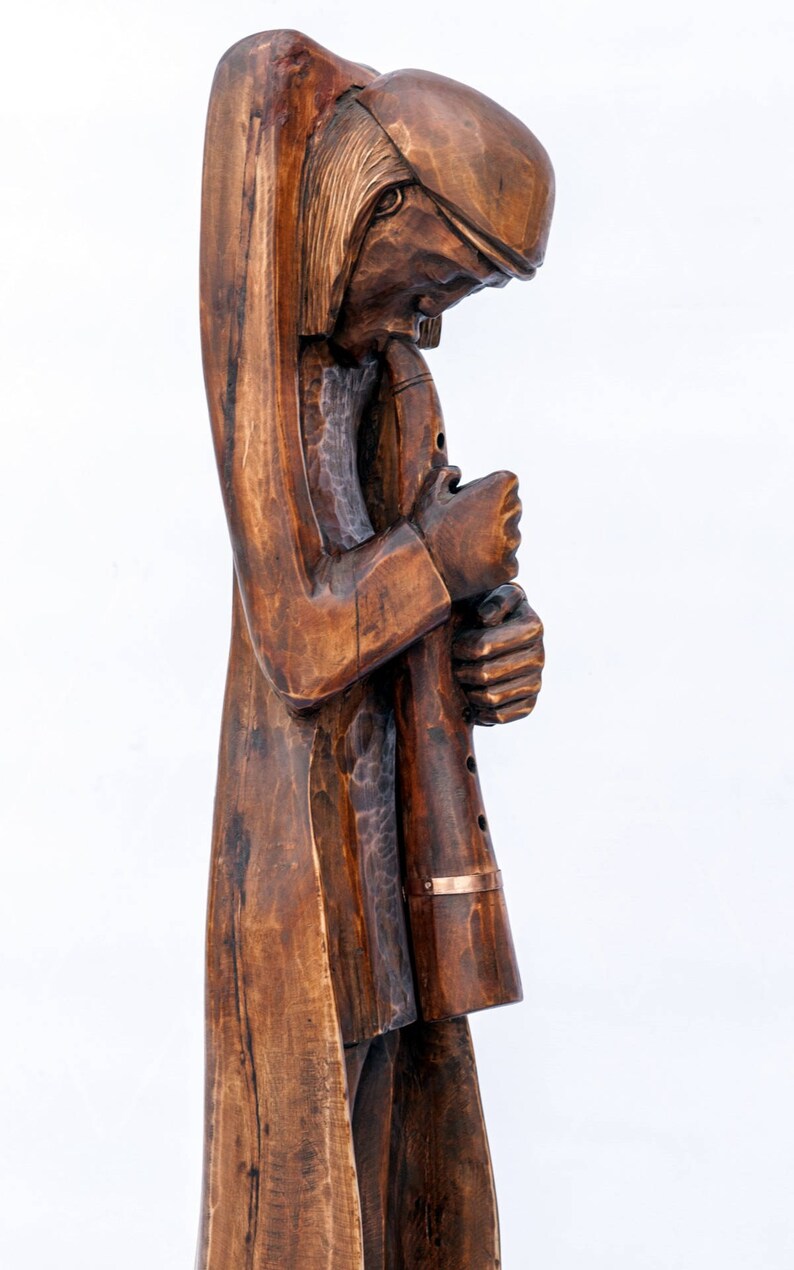 The Musician With Flute Wooden Statue Hand Made Sculpture - Etsy