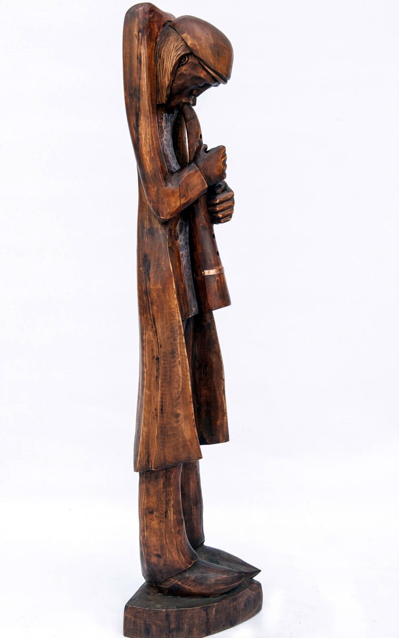 The Musician With Flute Wooden Statue Hand Made Sculpture - Etsy