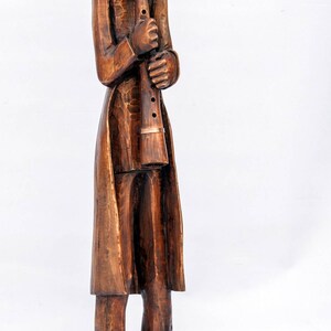 The Musician With Flute Wooden Statue Hand Made Sculpture - Etsy