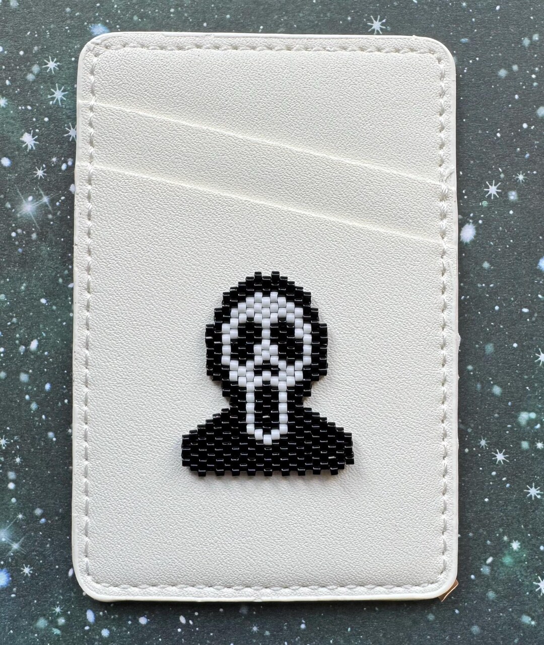 Beaded Ghost Face Scream Brick Stitch Stick-on Cell Phone Card Holder ...