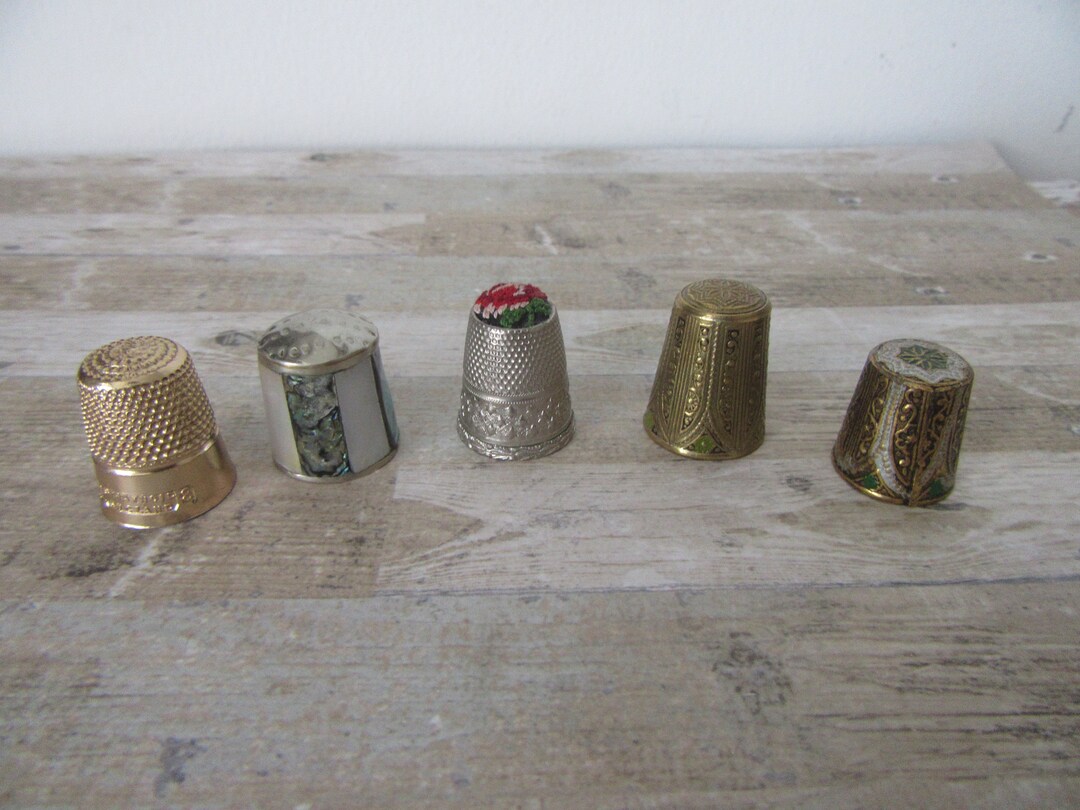 Collection of Thimbles. Choice of 5. M.O.P. Silver. Needlepoint. Brass ...