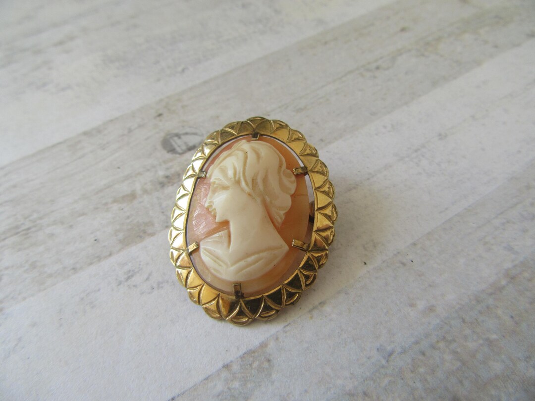 Vintage Rolled Gold Cameo Brooch. Hand Carved Real Shell Cameo Brooch ...