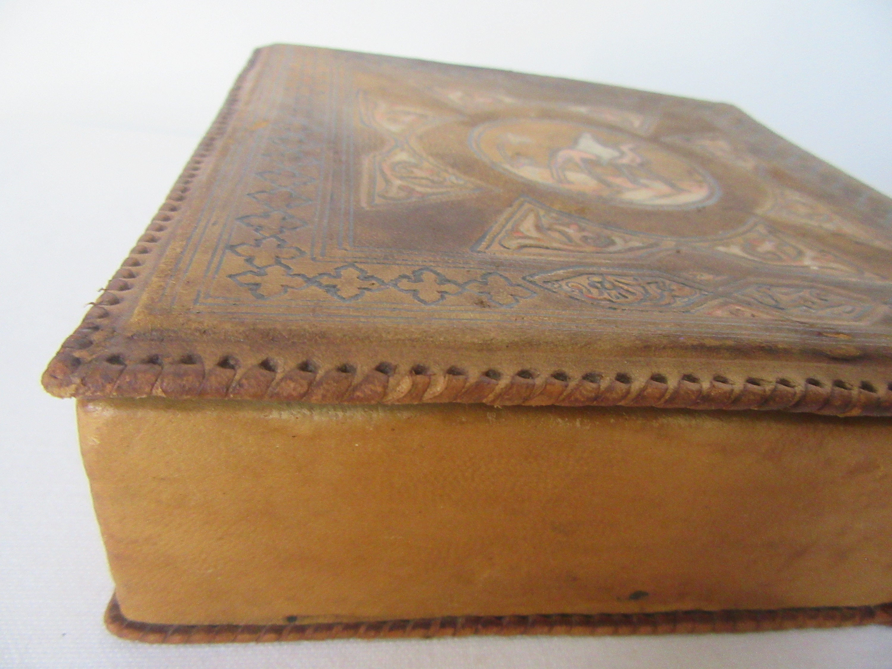 Rare Handmade Vintage Tooled Leather Square Box.eastern Scene - Etsy