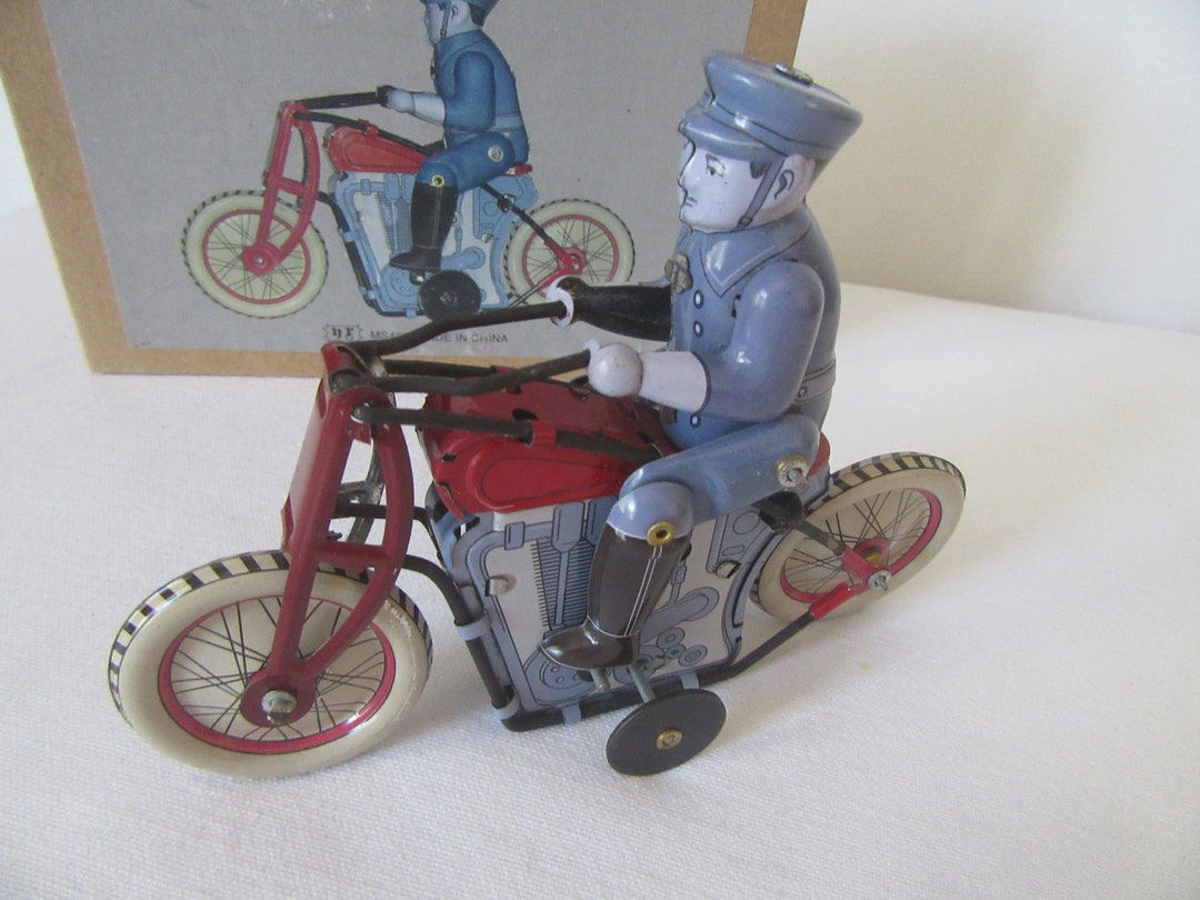 Policeman/officer on a Motorbike Clockwork Wind up Tin Toy. Tinplate ...