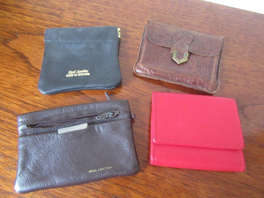 Collection of X 4 Coin Purses and Pouches. Leather Spring Opening. Red ...