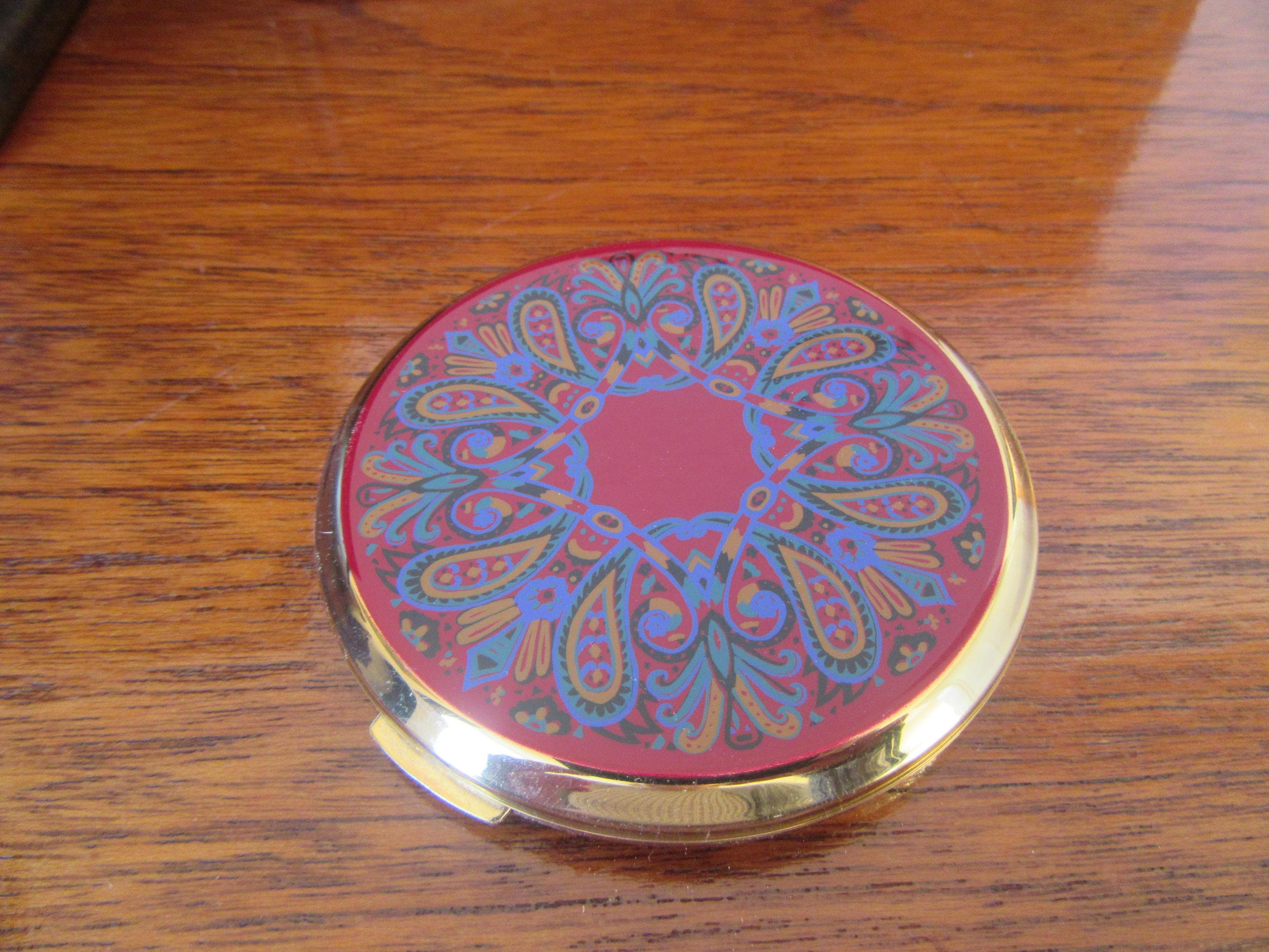 Rare Vintage Stratton Enamel Powder Compact. Burgundy and Blue Paisley ...