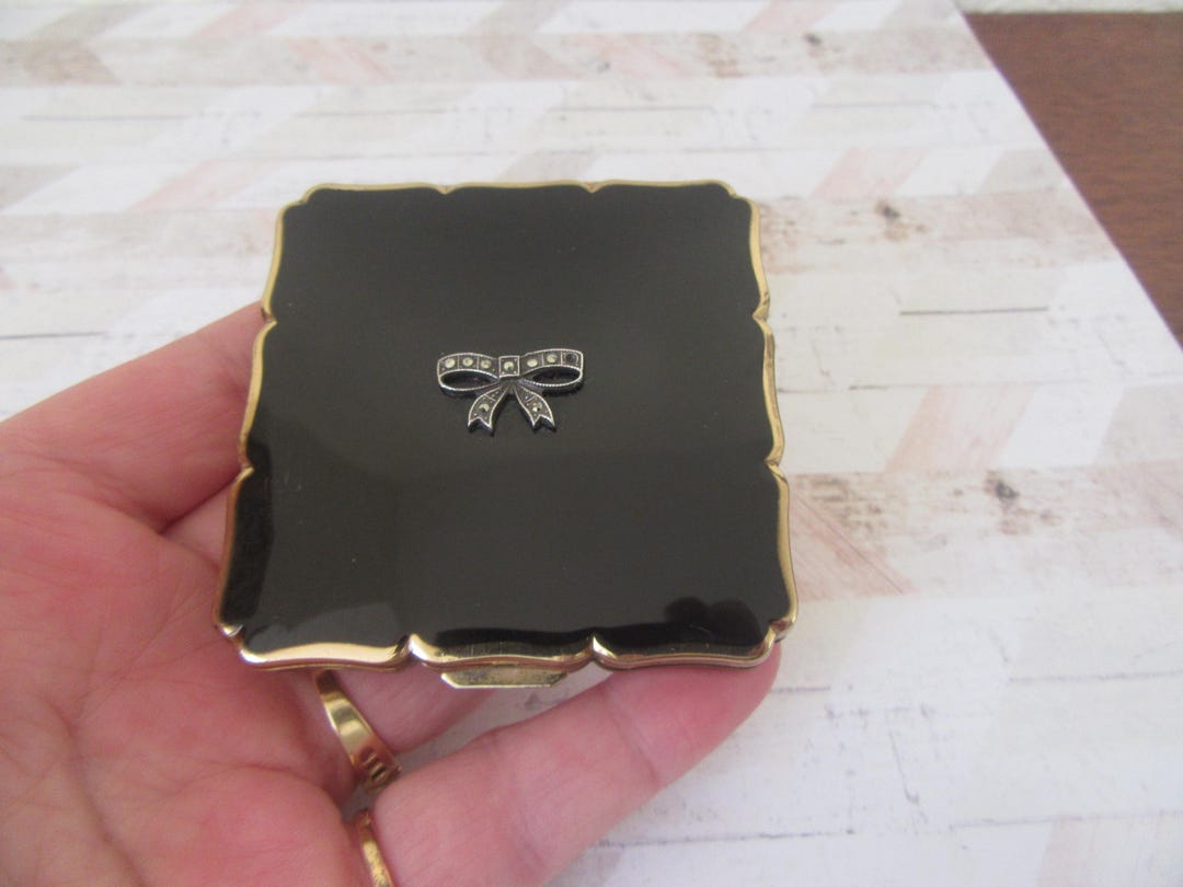 Vintage Stratton Compact. Black Enamel & Brass With Silver Tone and ...