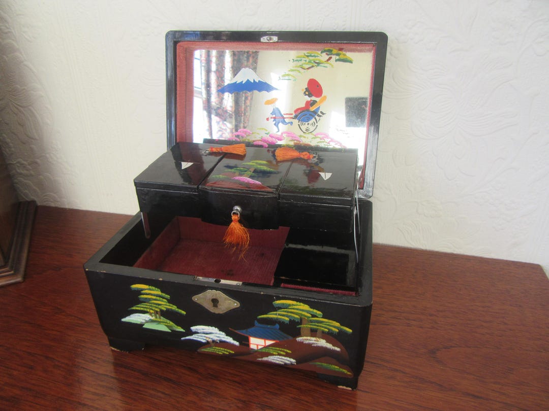 Vintage Musical Jewellery Box. Hand Painted With Abalone Shell ...