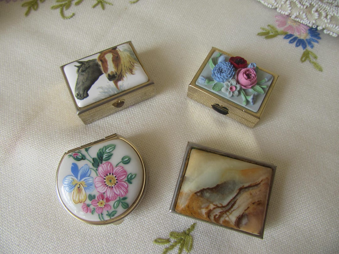 Vintage Pill Boxes Collection. Choice of 4. Oblong Onyx. Horses. Round ...