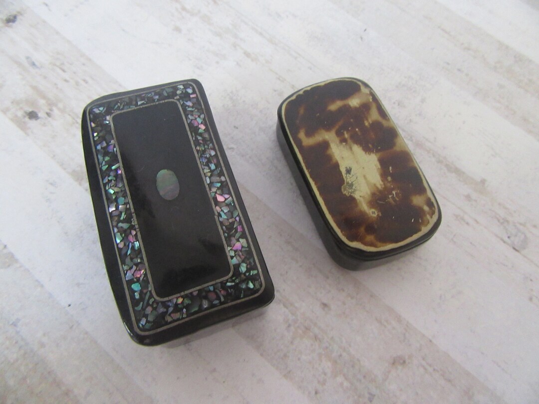 Antique Late 1800s Snuff Boxes. Papier Mache Faux Tortoiseshell or ...