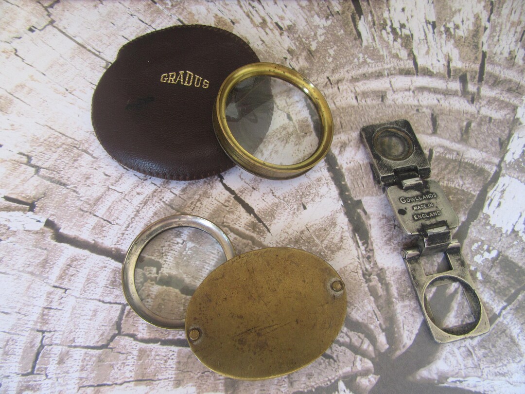 Antique Magnifiers. Choice of 3. Brass Loupe. Folding Gowllands. Oval ...