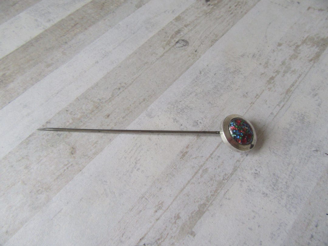 Antique Rare C1890s Hat, Stick Pin. Sterling Silver and Multi-colour ...