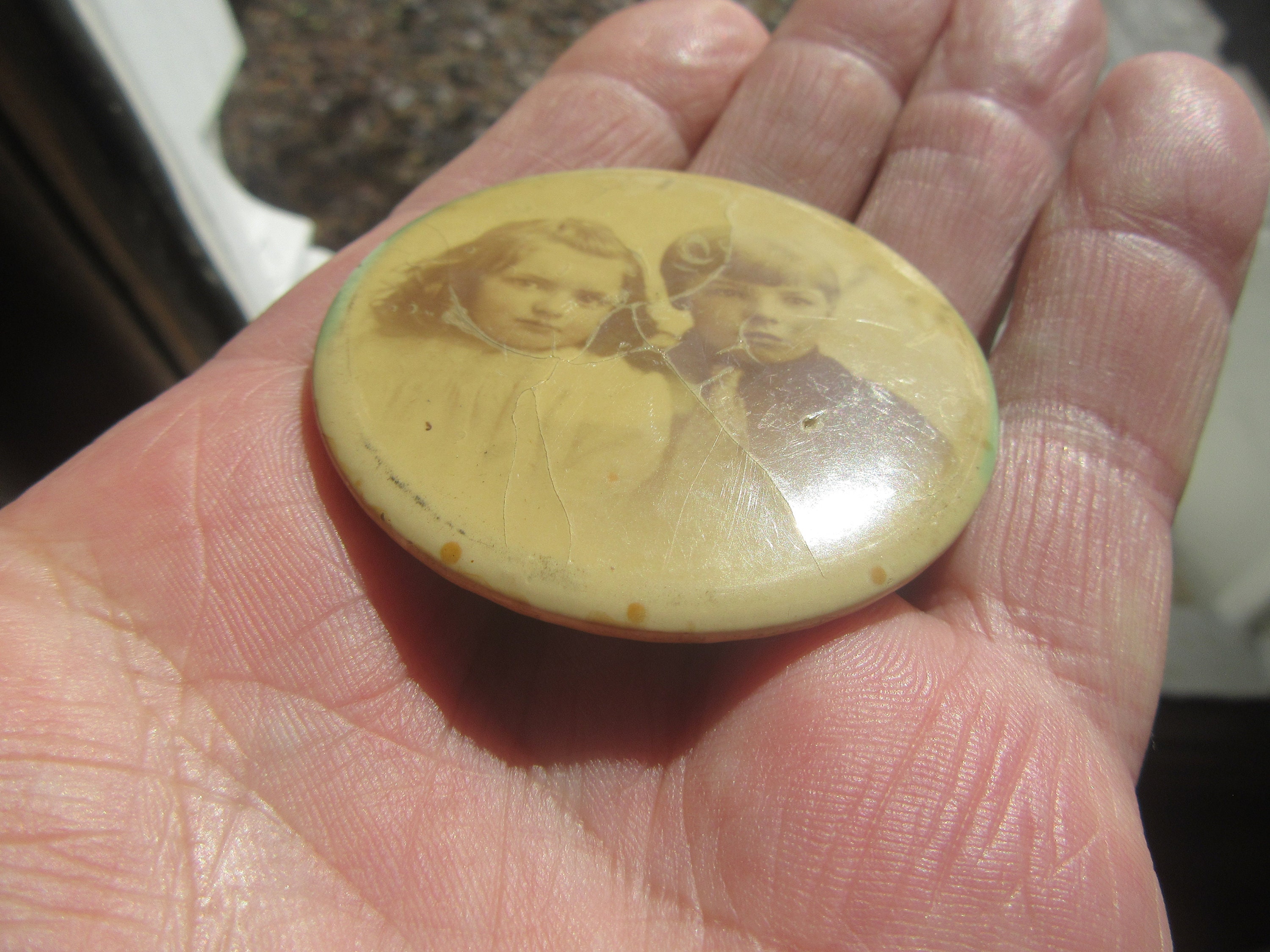Rare Antique/vintage Pocket Mirror Photo, Bevelled Glass Mirror Backed ...