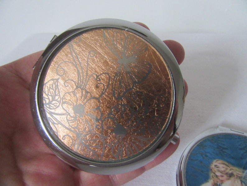 Set of 2 Double Mirror Compacts.angel and Butterfly.silvertone Metal ...