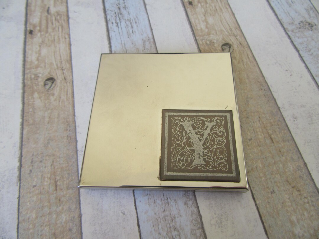 Silver Plated Folding Double Mirror. Square "y" Decal, Brown Silver and ...
