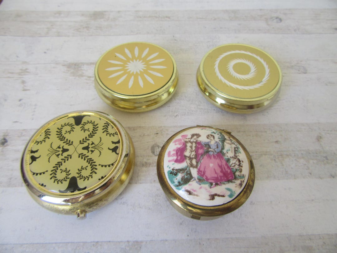 Vintage Pill Boxes Choice of 4. Limoges Style Ceramic. Round Gold-tone ...