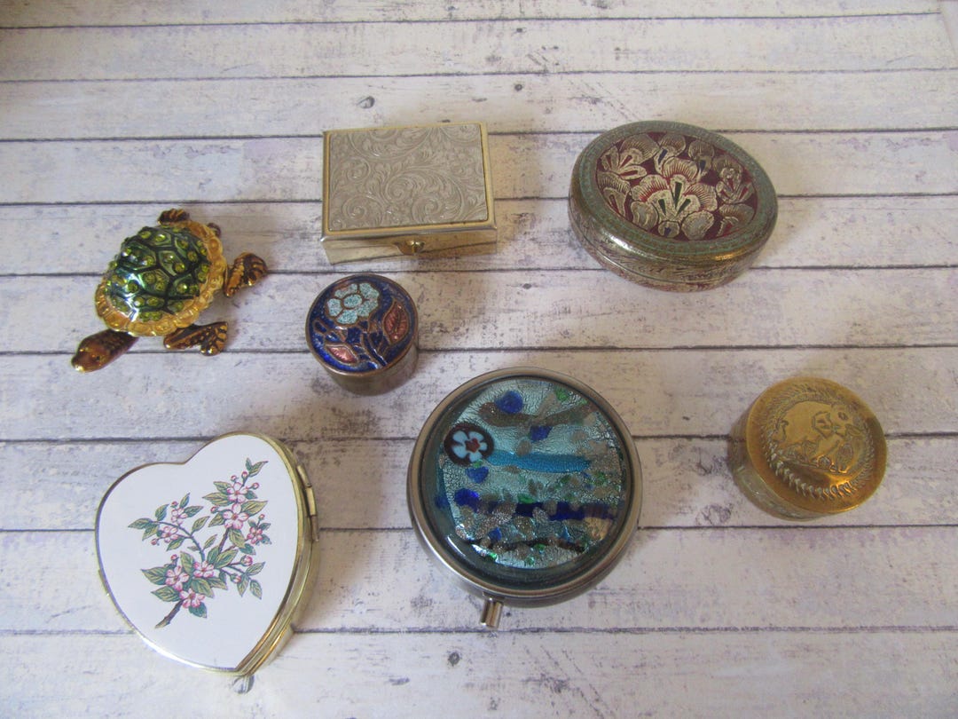 Vintage Collection of Pill - Trinket Boxes. Candle Pot. Elephant. Brass ...