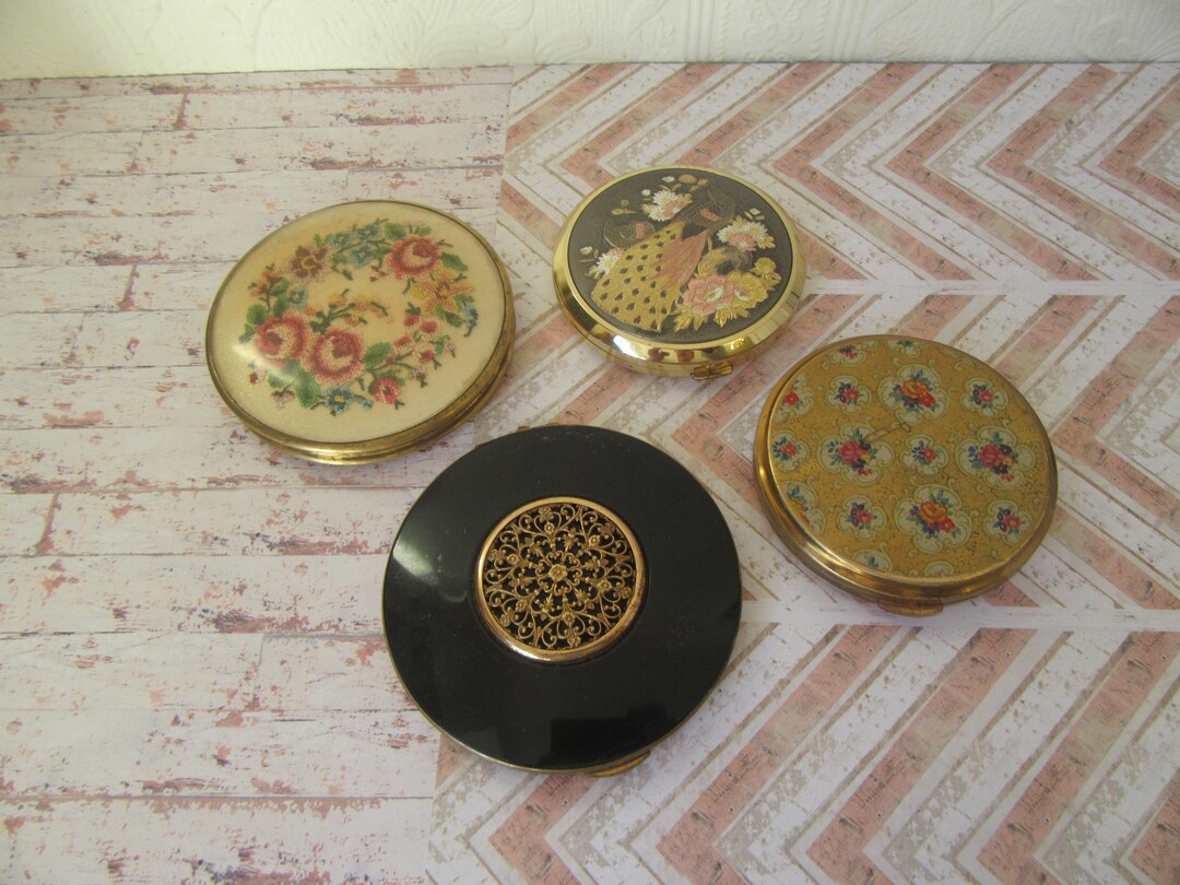 Vintage Compacts Choice of 4. . Petit Point Embroidered Black Back ...
