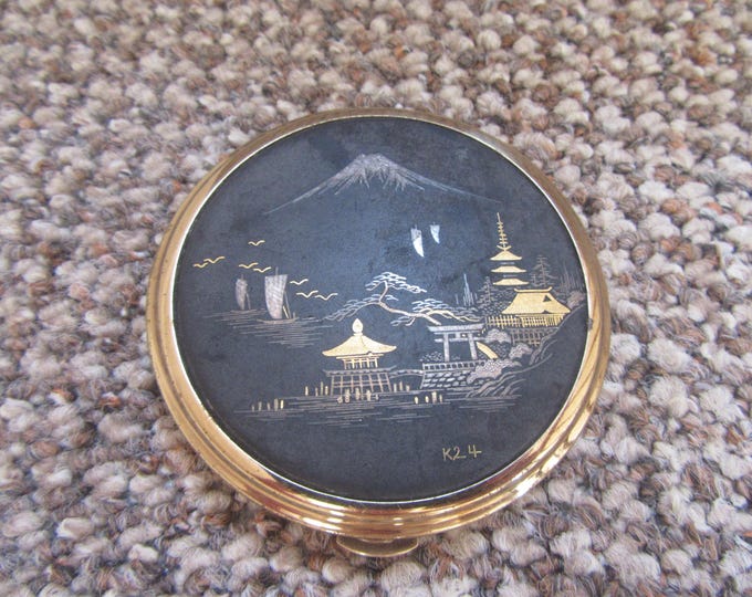 Damascene K24 Powder Compact. Mount Fuji Scene. Gold-tone Case. Matt ...