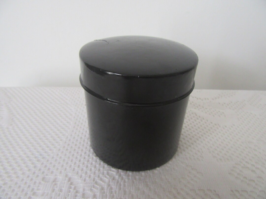 Antique Face Powder Pot With Puff. Black Painted Wooden - Etsy