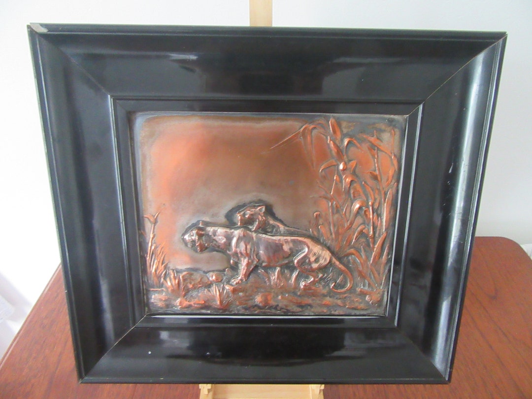 Antique Early Black Plastic (bakelite?) on Hardwood Frame...copper ...