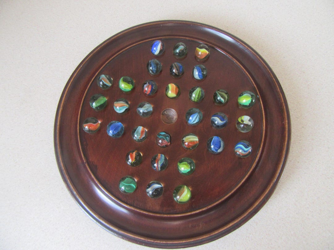 Antique Polished Hardwood Solitaire Board Game With Vintage Glass ...