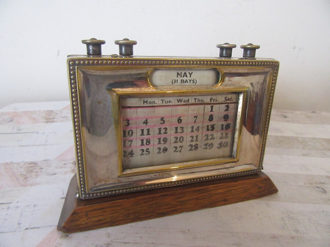Rare 4 Dial Antique English Oak Classic Perpetual Desk Calendar. Fixed ...