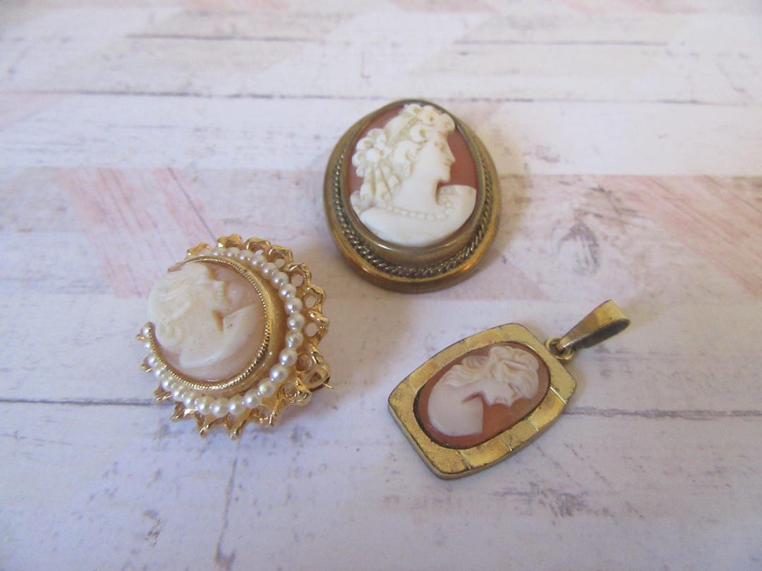 Collection of Vintage Shell Cameos. Pendants and Brooch. Choice of 3 ...