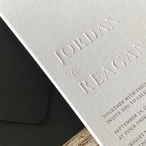 Minimal Emboss Wedding Invitation, Modern Letterpress Invite, Half Arch ...