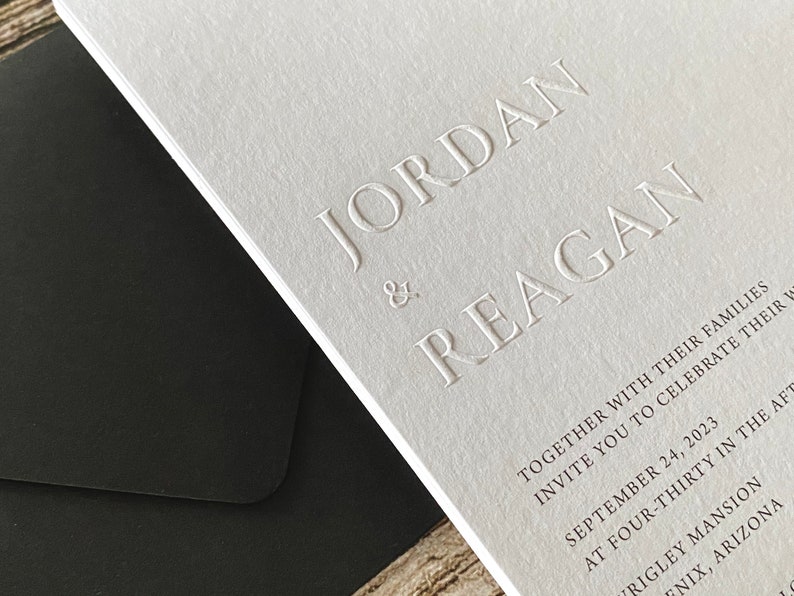 Minimal Emboss Wedding Invitation Modern Letterpress Arch - Etsy
