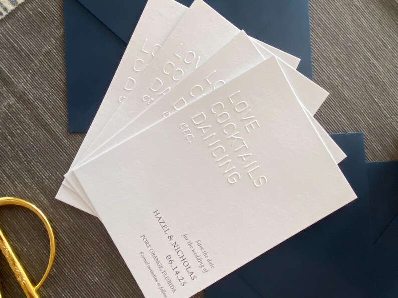 Blind Embossed Save the Date Card, Minimalist Luxury Wedding ...