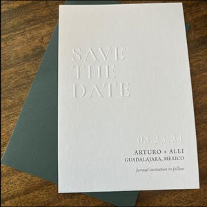 Blind Embossed Save the Date Card, Minimalist Invitation, Luxury ...