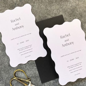 Wave Edge Wedding Invitation, Minimalist Modern Arch, Black & Nude - Etsy