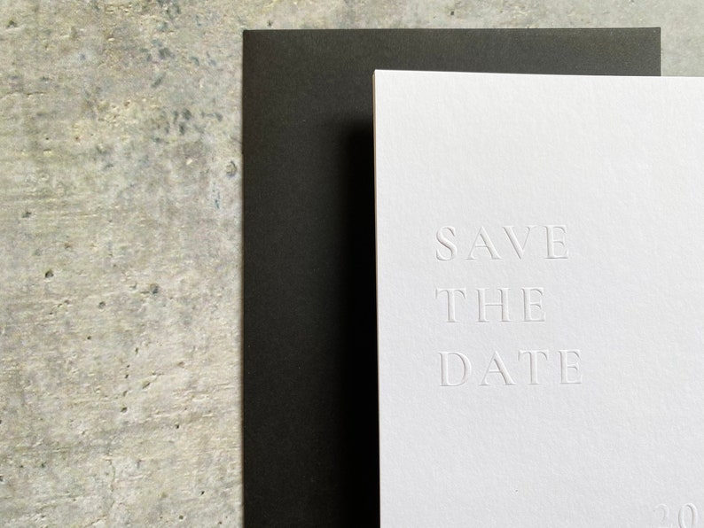 Embossed Save the Date Card: Minimalist Letterpress Wedding Invitation ...