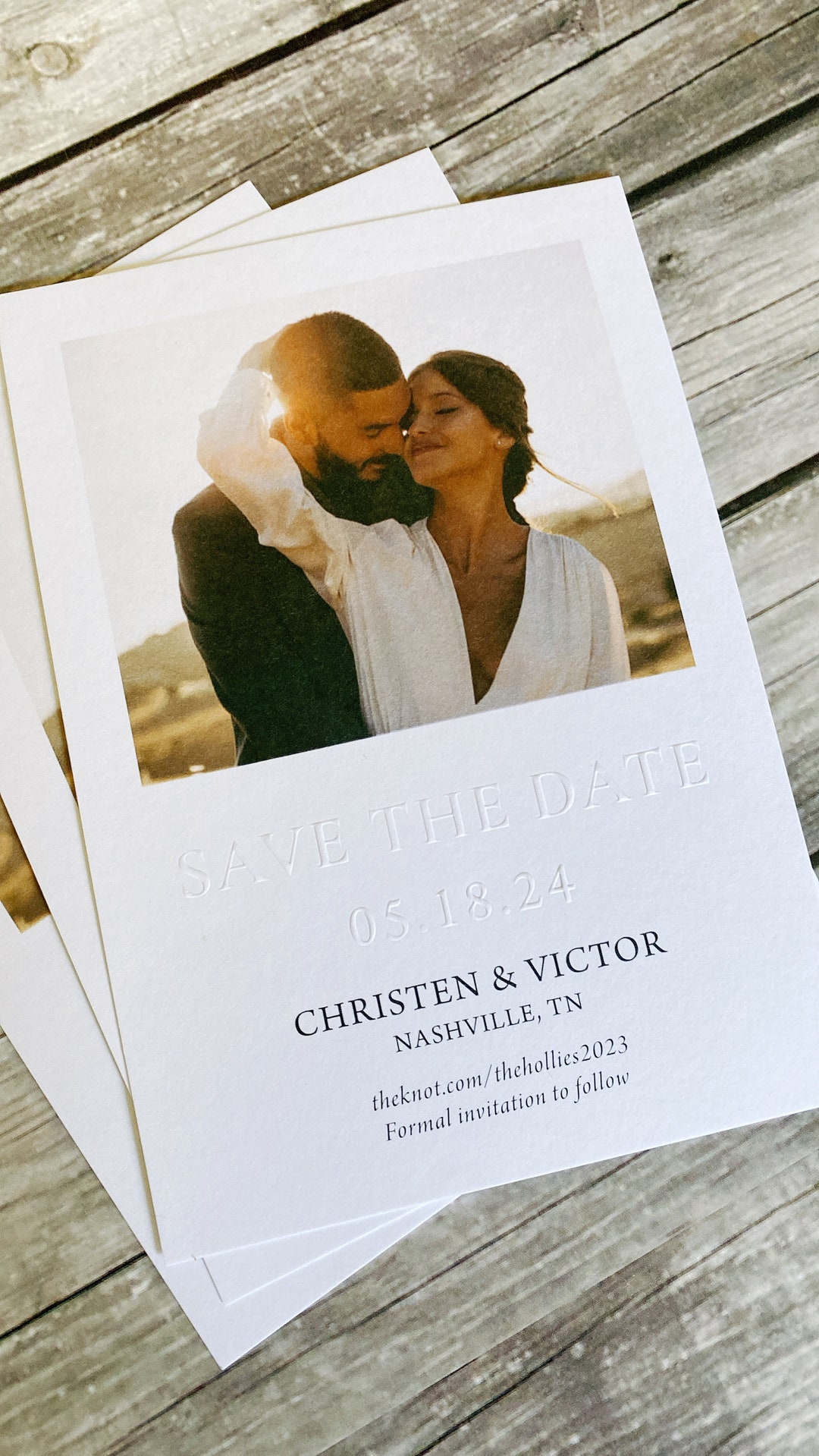 Blind Emboss Save the Date Card With Couple's Photo, Embossed Couple ...