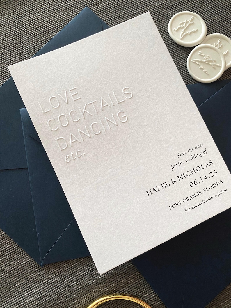 Blind Embossed Save the Date Card, Minimalist Luxury Wedding ...