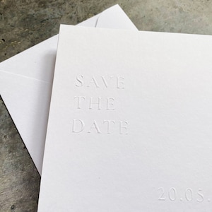 Embossed Save the Date Card: Minimalist Letterpress Wedding Invitation ...